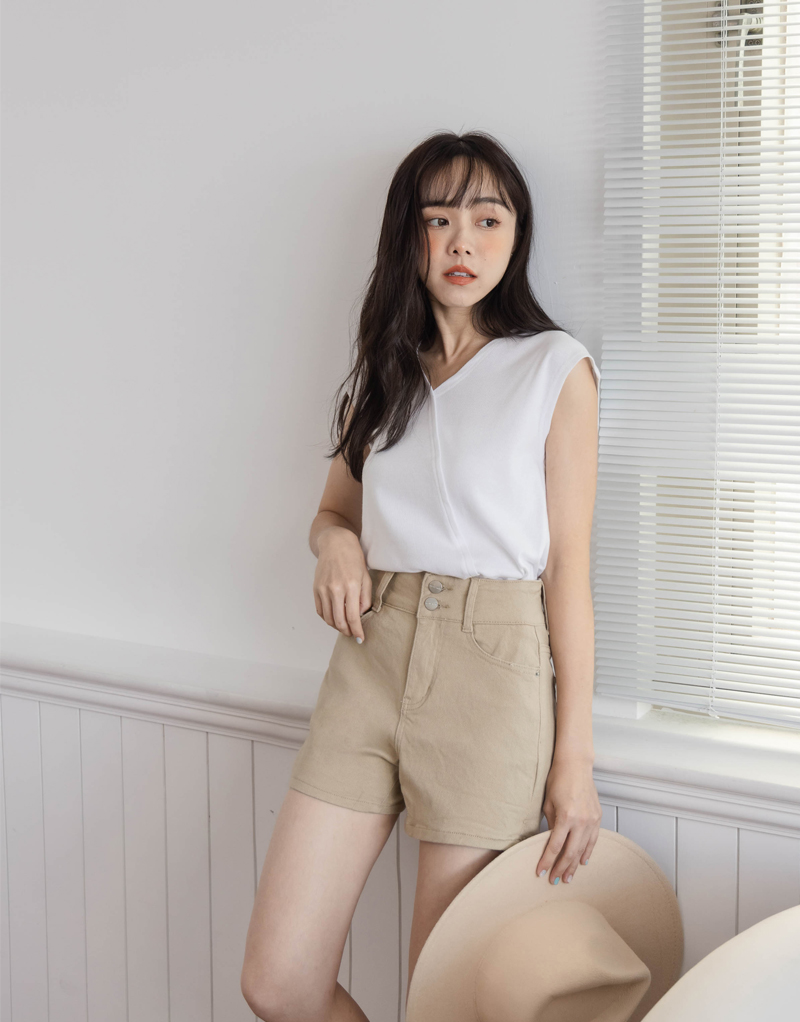 -5KG簡約側開岔水洗棉短褲 - SEOUL MATE 首爾妹