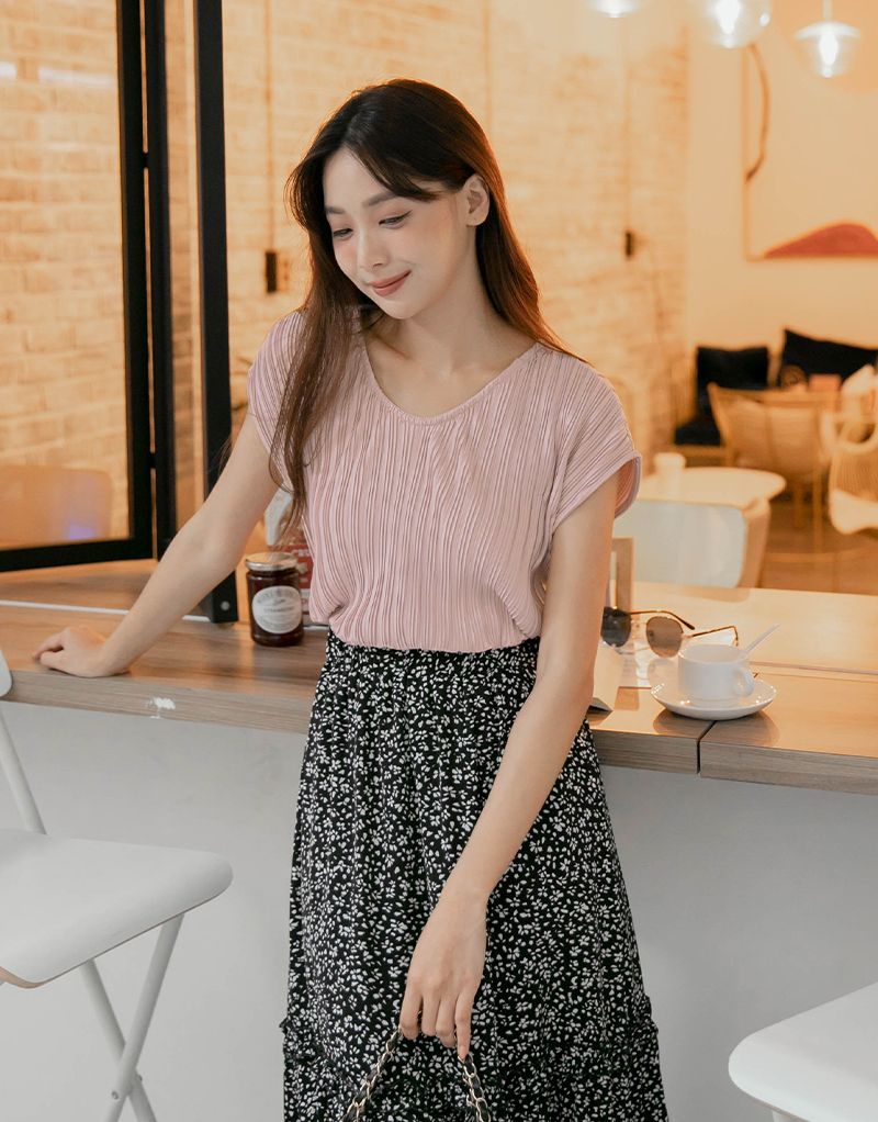 高質感壓褶光澤感側開岔上衣 - SEOUL MATE 首爾妹