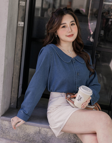 可愛排釦後鬆緊牛仔上衣 - SEOUL MATE 首爾妹
